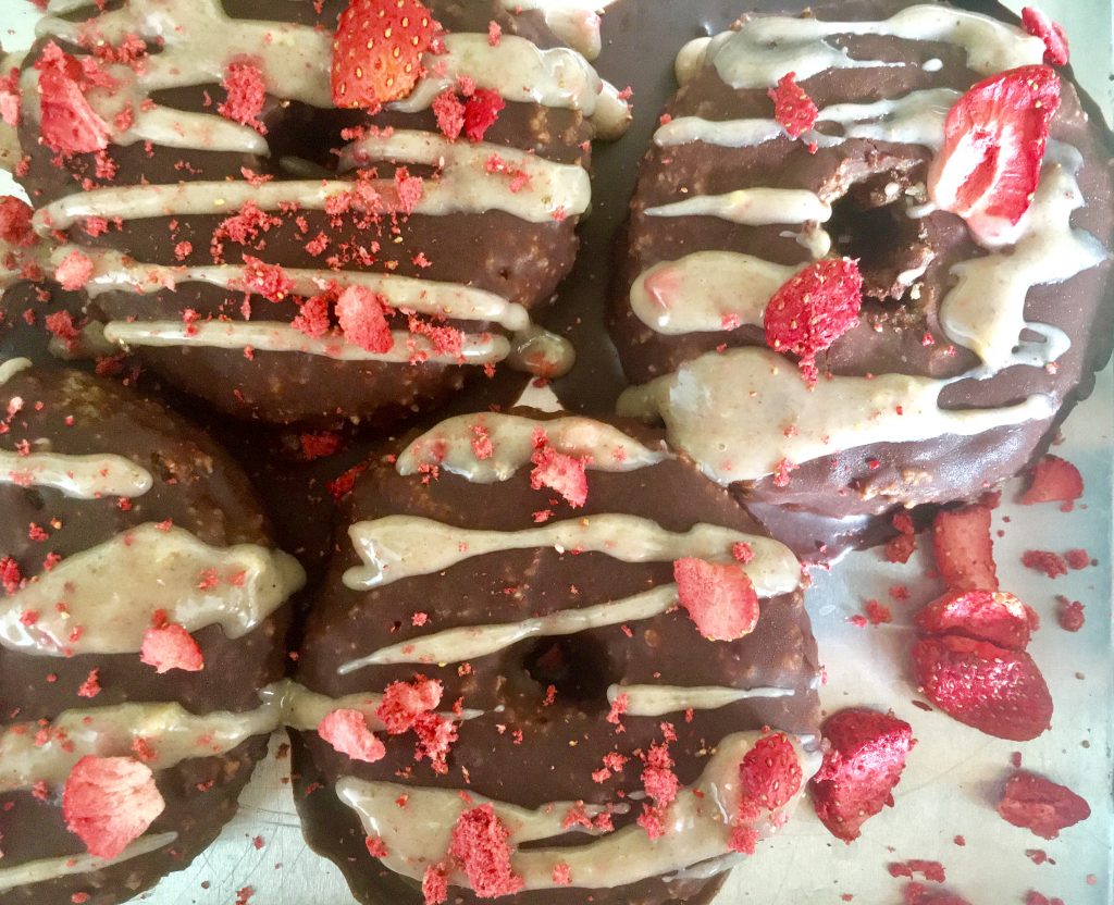 Raw Vegan Raspberry Chocolate Donuts